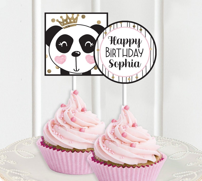 Panda Birthday Cupcake Toppers - Printable Party Decorations - Black ...