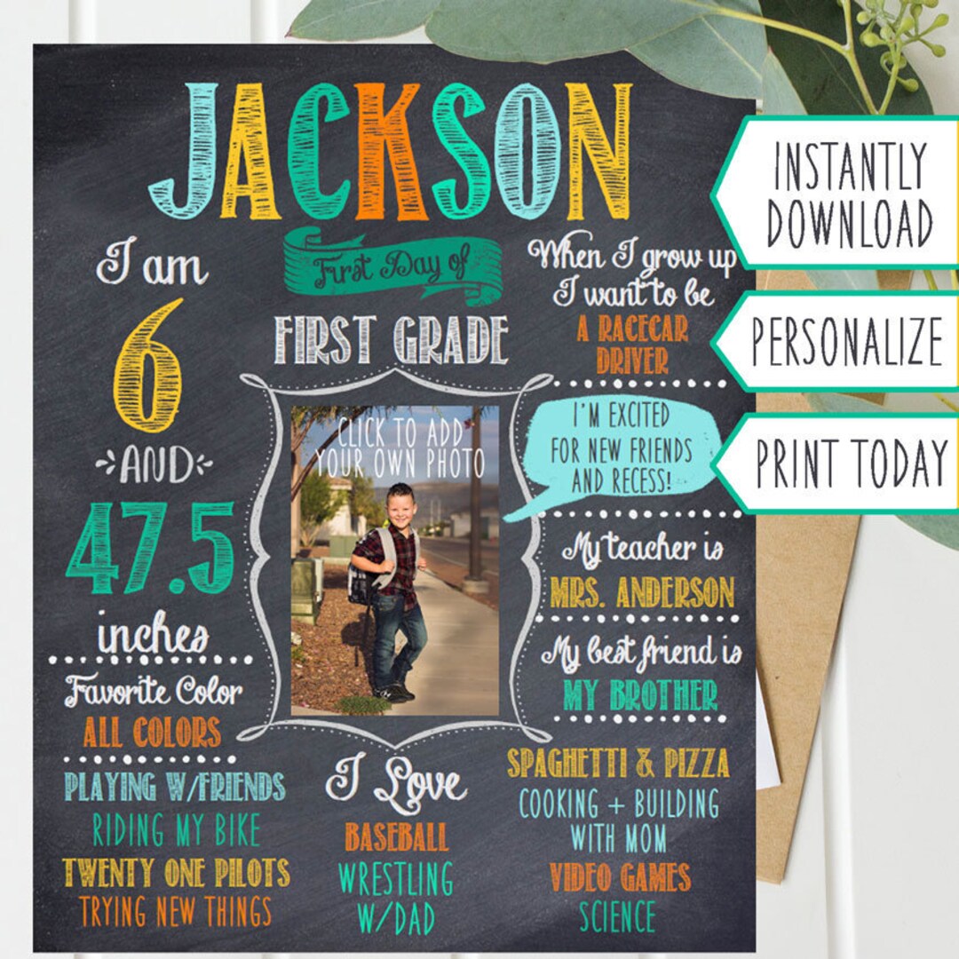 Back to School Chalkboard, Boy Photo, First Day of School Sign, ANY ...