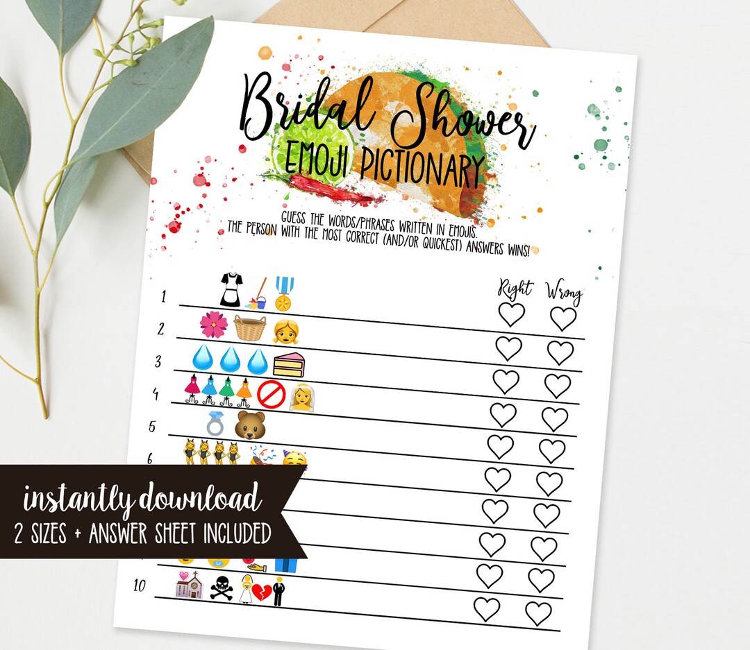 Fiesta Bridal Shower Game Bridal Shower Emoji Pictionary Printable ...