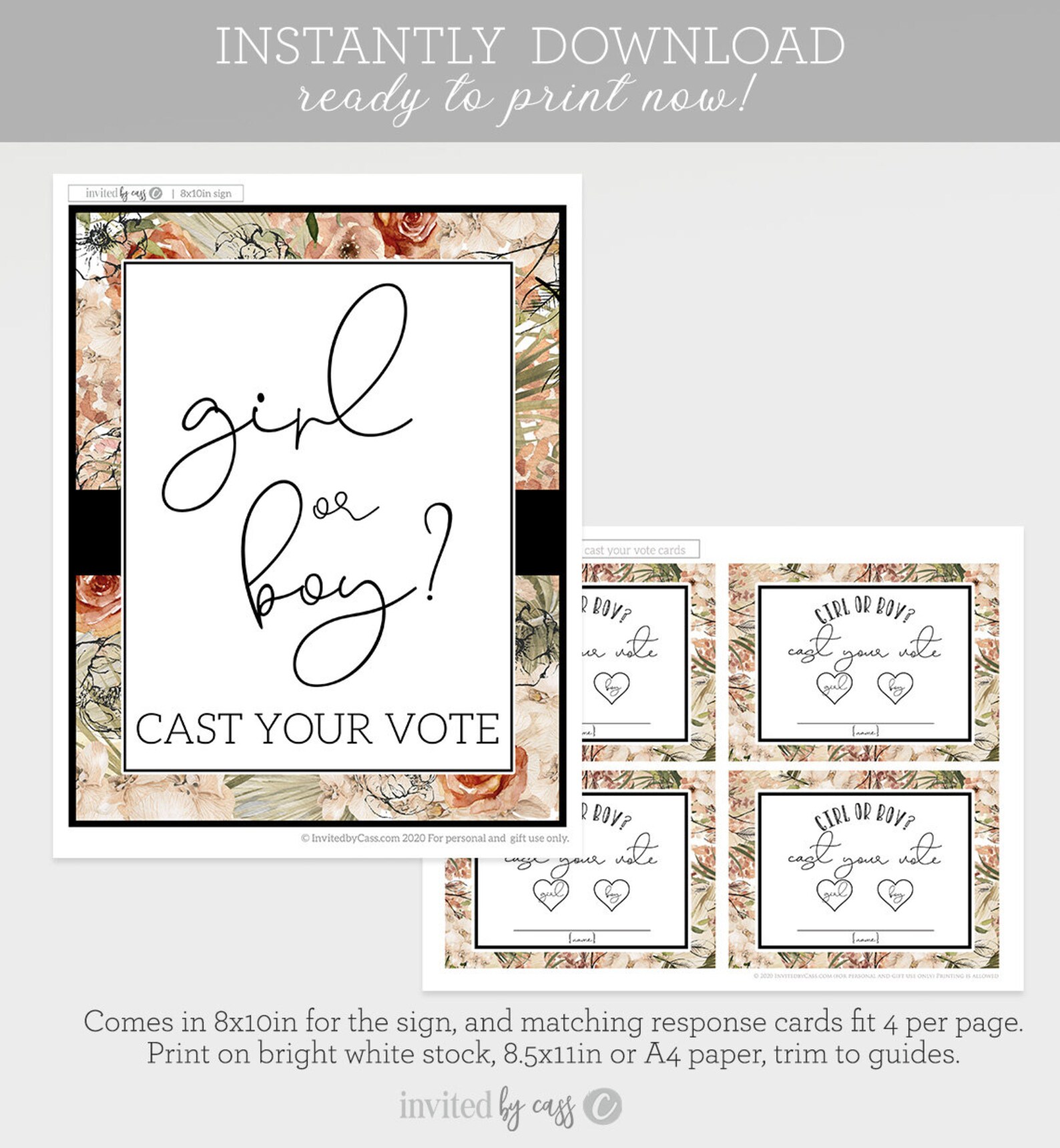 Gender Reveal Game Cast Your Vote Sign With Cards Boho Baby - Etsy