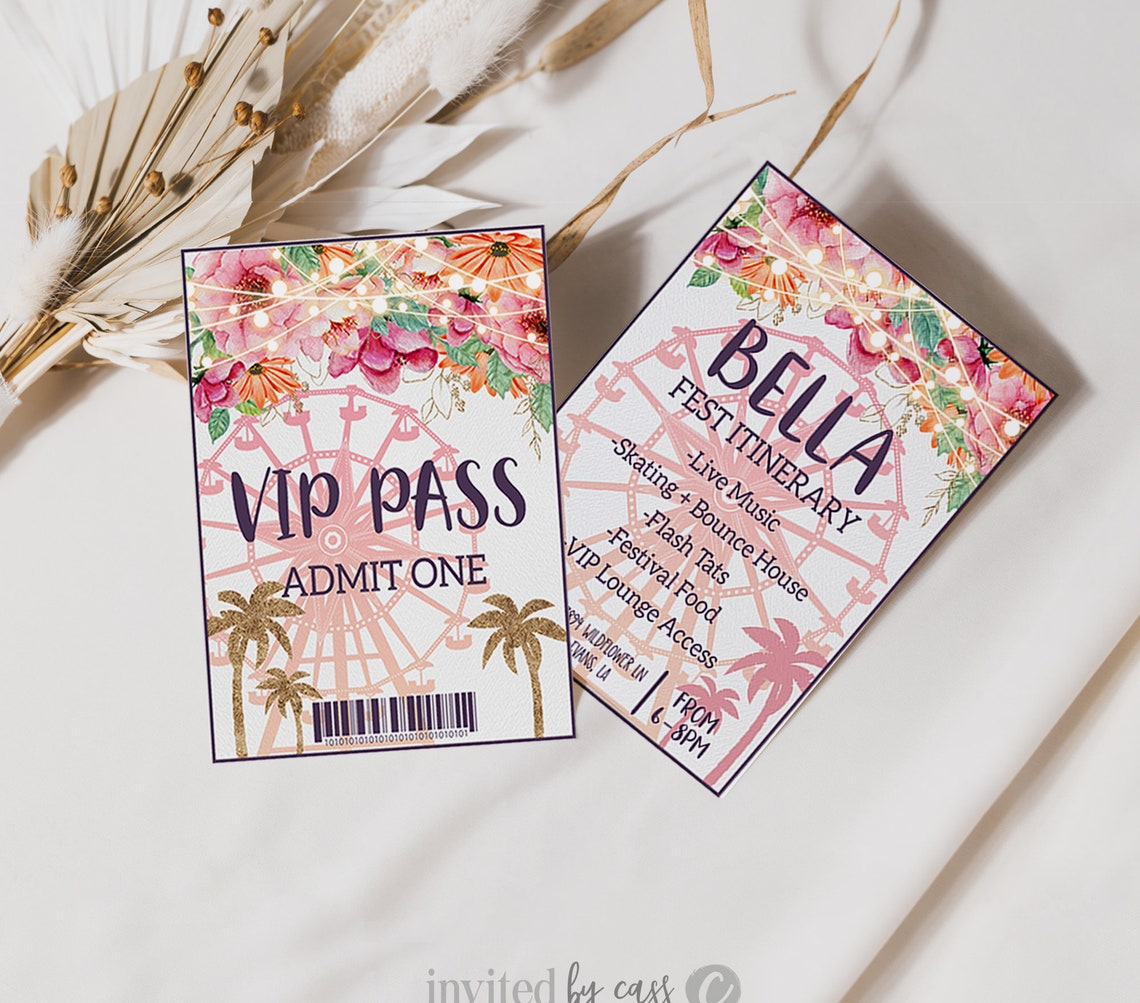 Editable Festival VIP Card Floral Girls Music Festival - Etsy