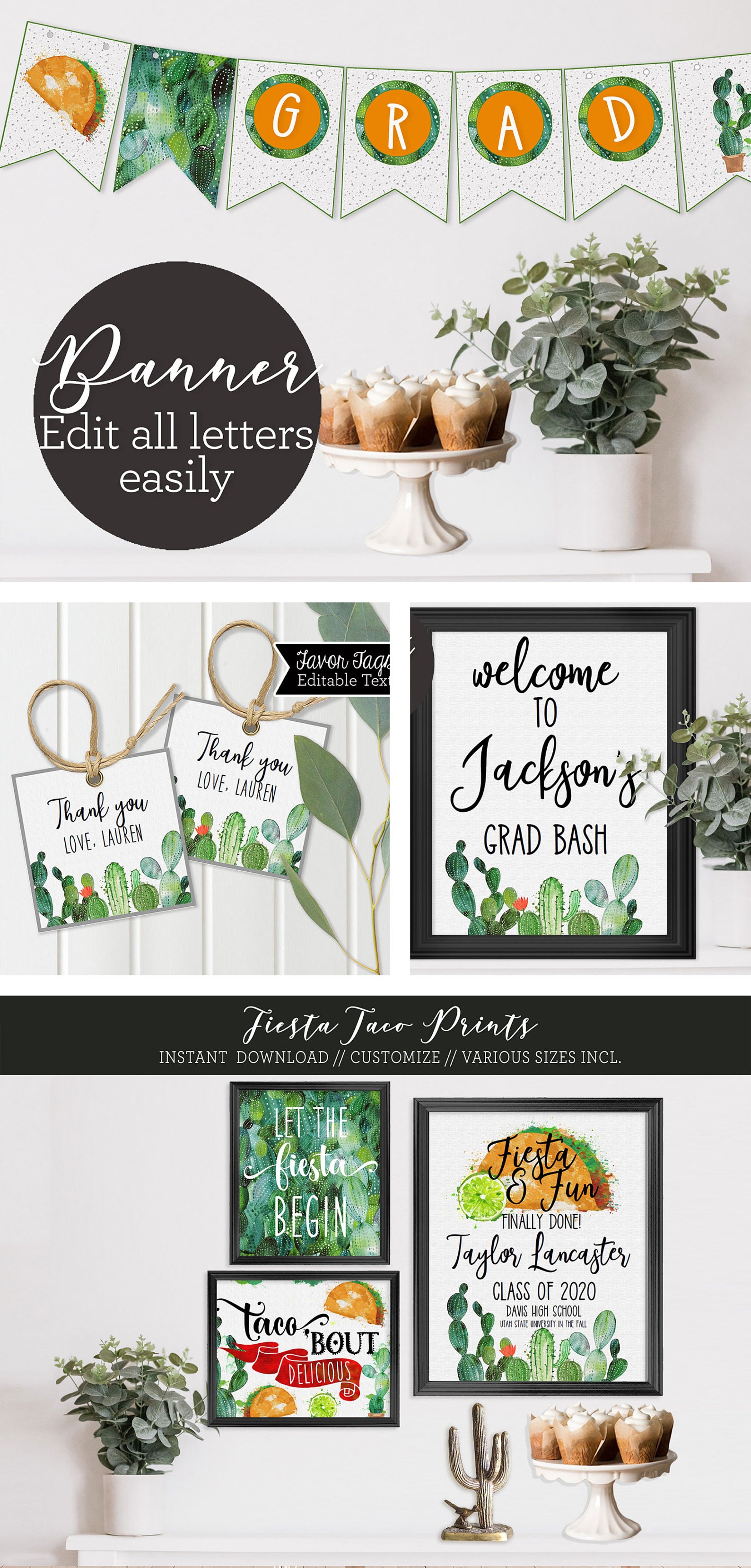 Decor Bundle Printable Graduation Fiesta Taco Graduate | Etsy