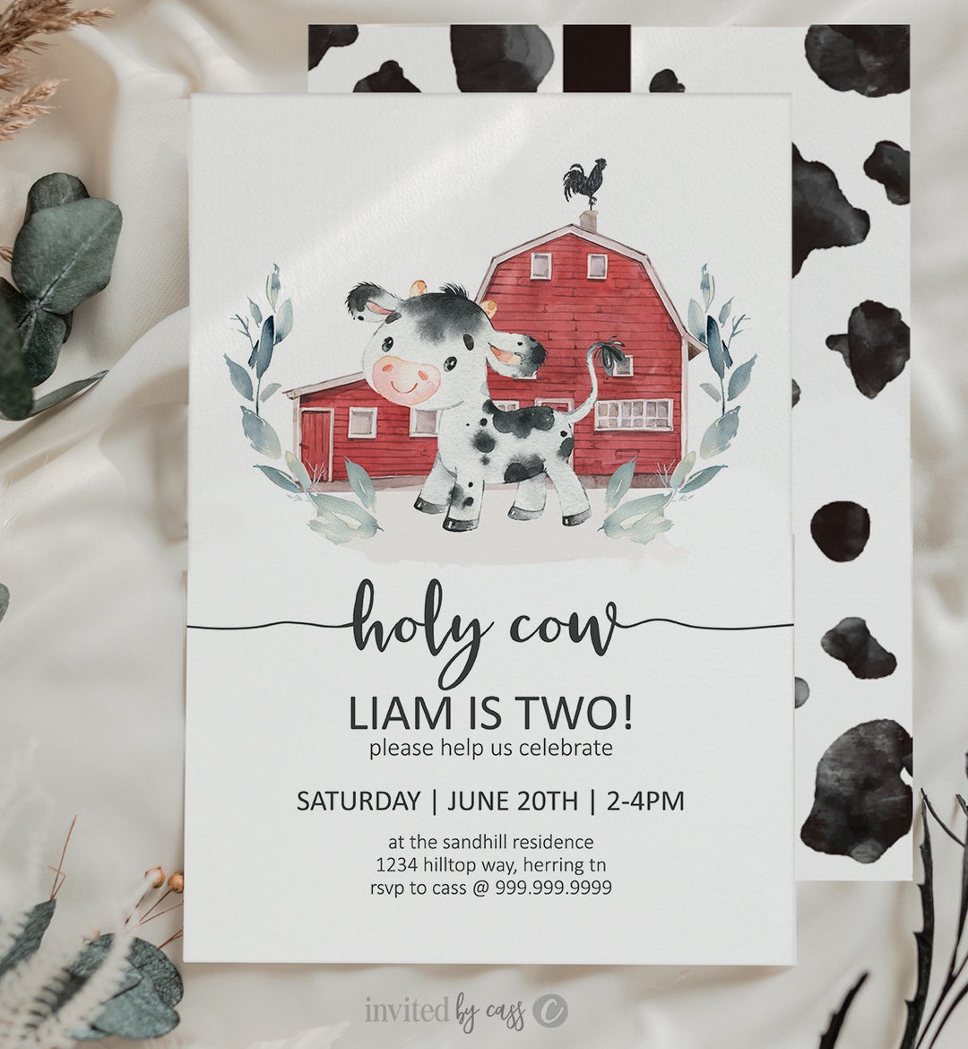 Red Barn Cow Birthday Invitation: Editable Farm Party Invite (digital ...