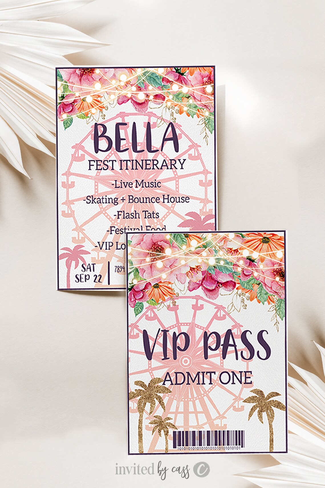 Editable Festival VIP Card Floral Girls Music Festival - Etsy