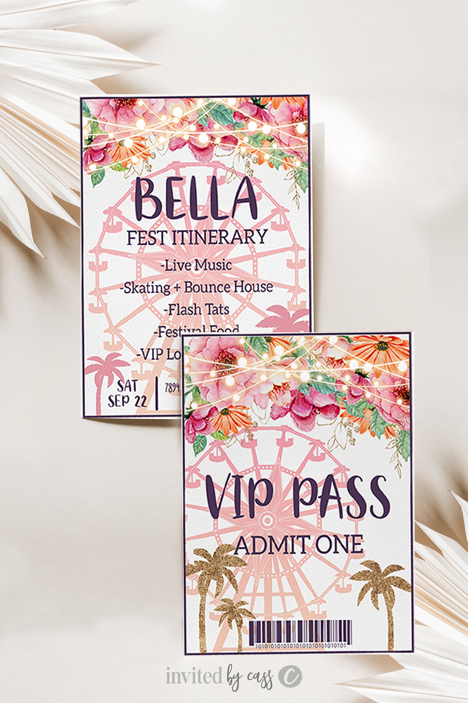 Editable Festival VIP Card Floral Girls Music Festival - Etsy