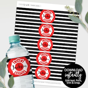 Firefighter Birthday Water Bottle Labels, Fireman Bottle Labels Fire ...