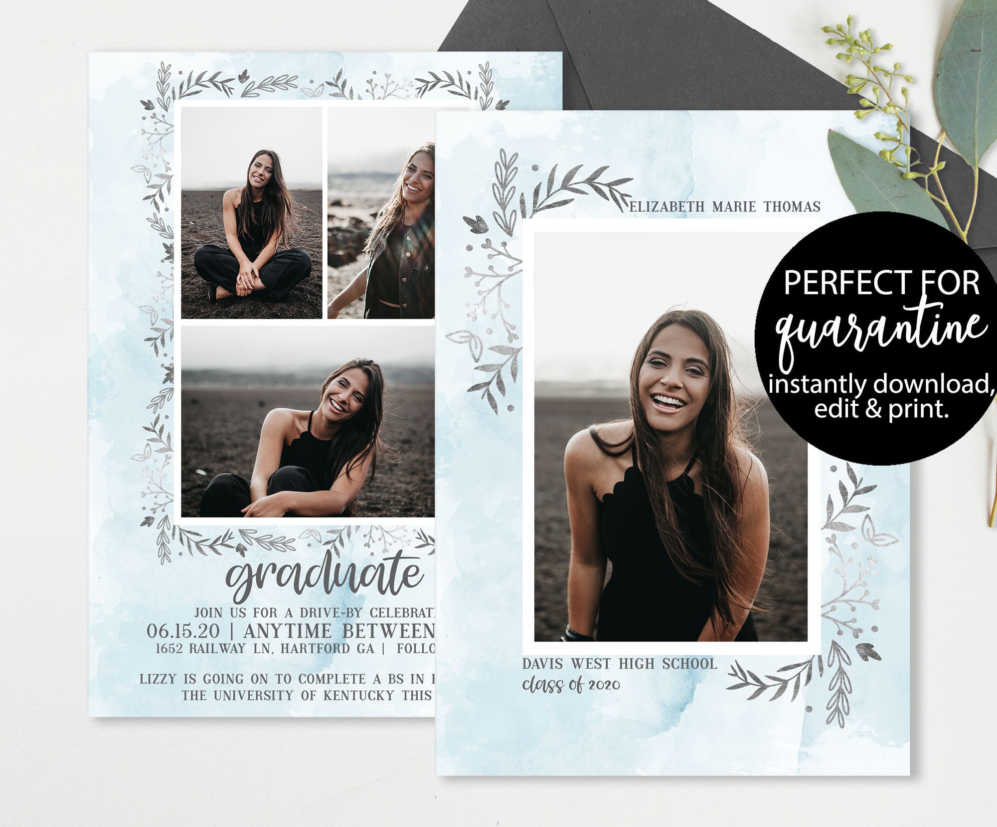 Paper High School College Grad Graduation Party Blue Black White Class ...