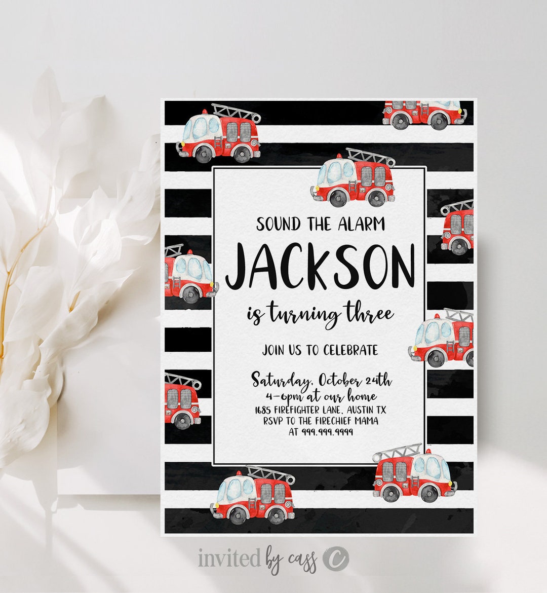 Firetruck Birthday Invitation Firefighter Theme INSTANT - Etsy