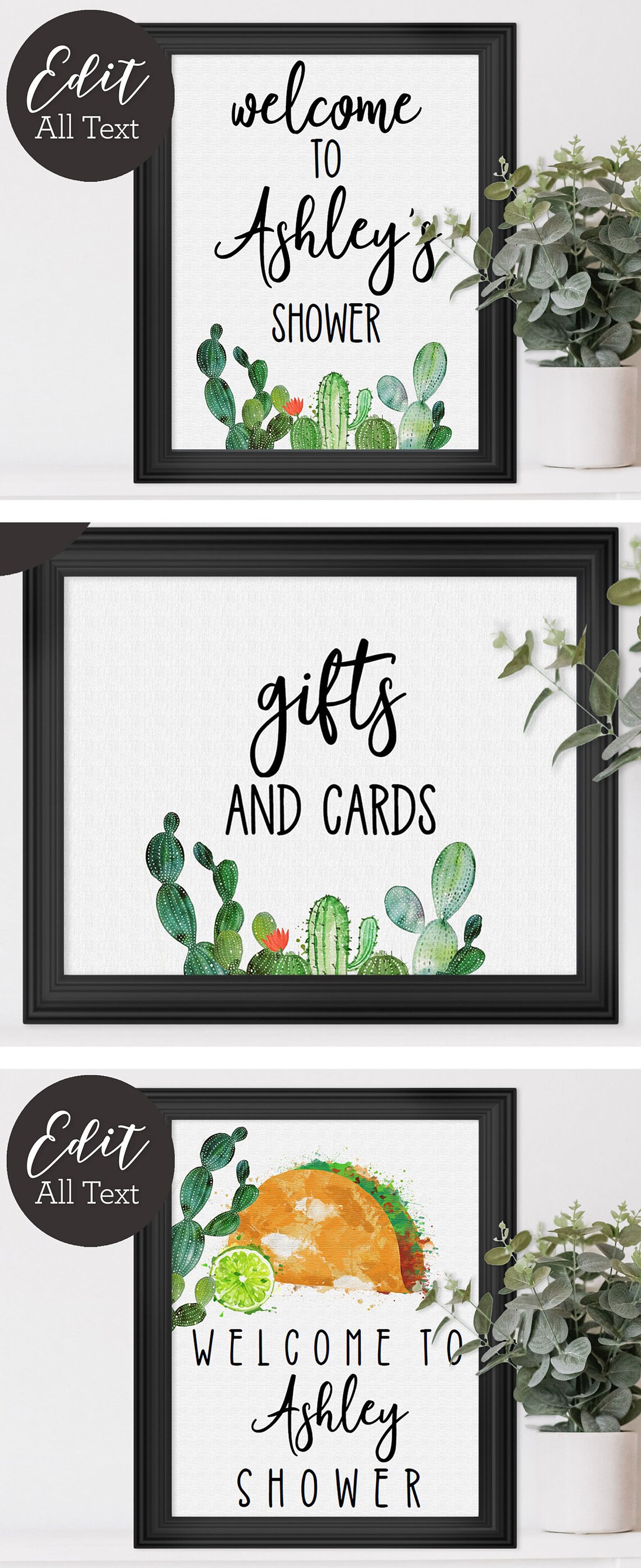 3 Fully Editable Shower Signs Add ANY Text You Like Fiesta - Etsy