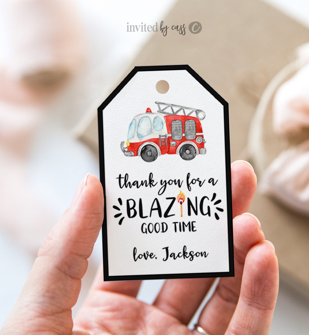 Firefighter Birthday Gift Tags, Fireman Favor Tags, Fire Flames Tags ...