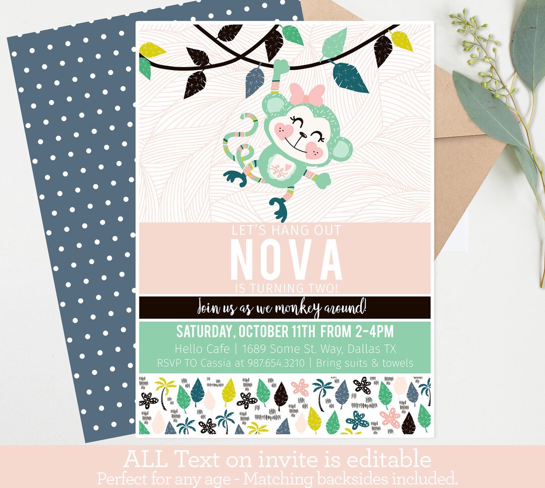 Monkey Birthday Party Invitation, INSTANT Printable, Jungle Birthday ...