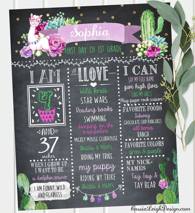 Llama Girl Back to School Chalkboard, Pre-k, Kinder, First Grade, 1st ...