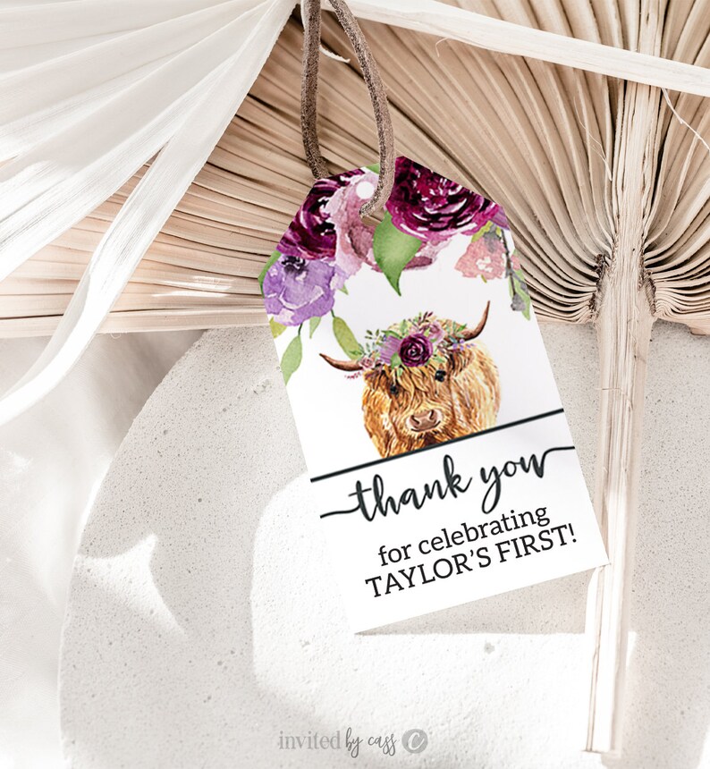 Editable Holy Cow Birthday Favor Tags Purple Highland Cow - Etsy