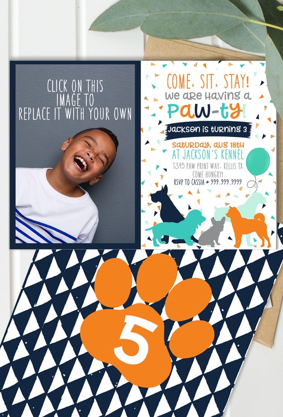 Dog Birthday Party Invitation Photo invites, Puppy Let's Paw-ty 1st ...