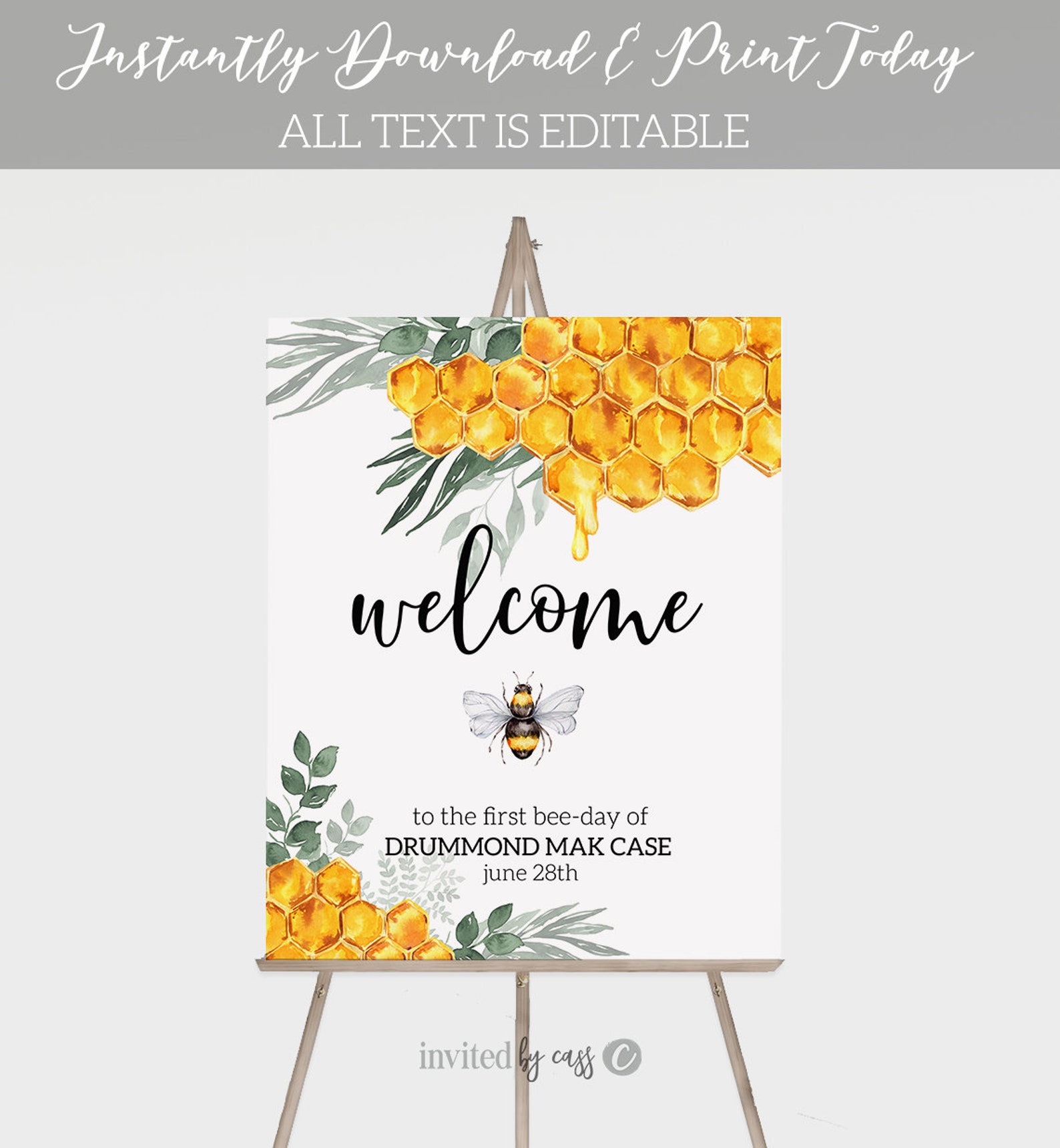 First Bee Day Welcome Sign ANY AGE Sweet as Can Bee - Etsy