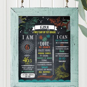 Back to School Boys Chalkboard Sign - Dinosaur Shark Chalkboard, First ...