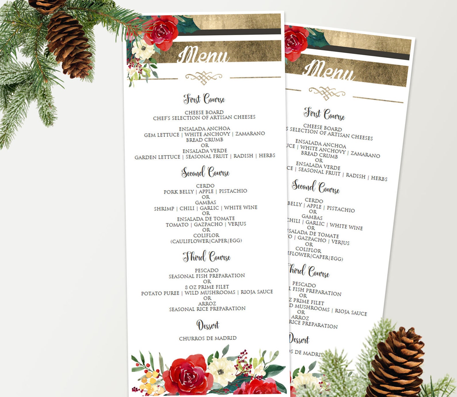 Christmas Menu, Greenery Menu, Holly Menu, Christmas Shower Menu ...