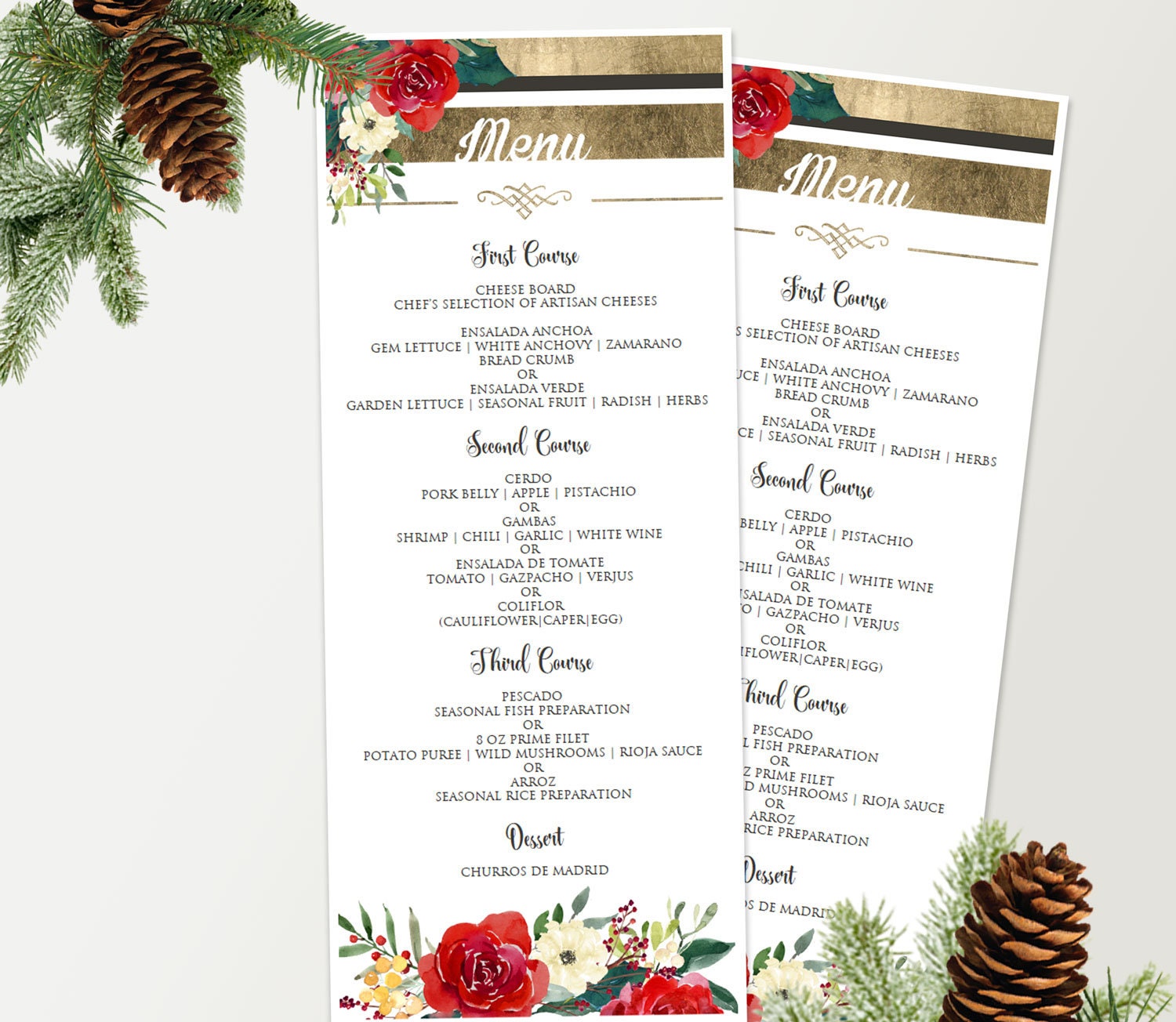 Christmas Menu Greenery Menu Holly Menu Christmas Shower | Etsy