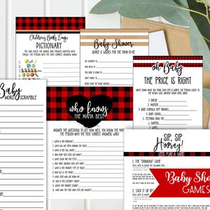 Bundle! - Buffalo Plaid Baby Shower Decorations AND Games - Rustic Boy ...