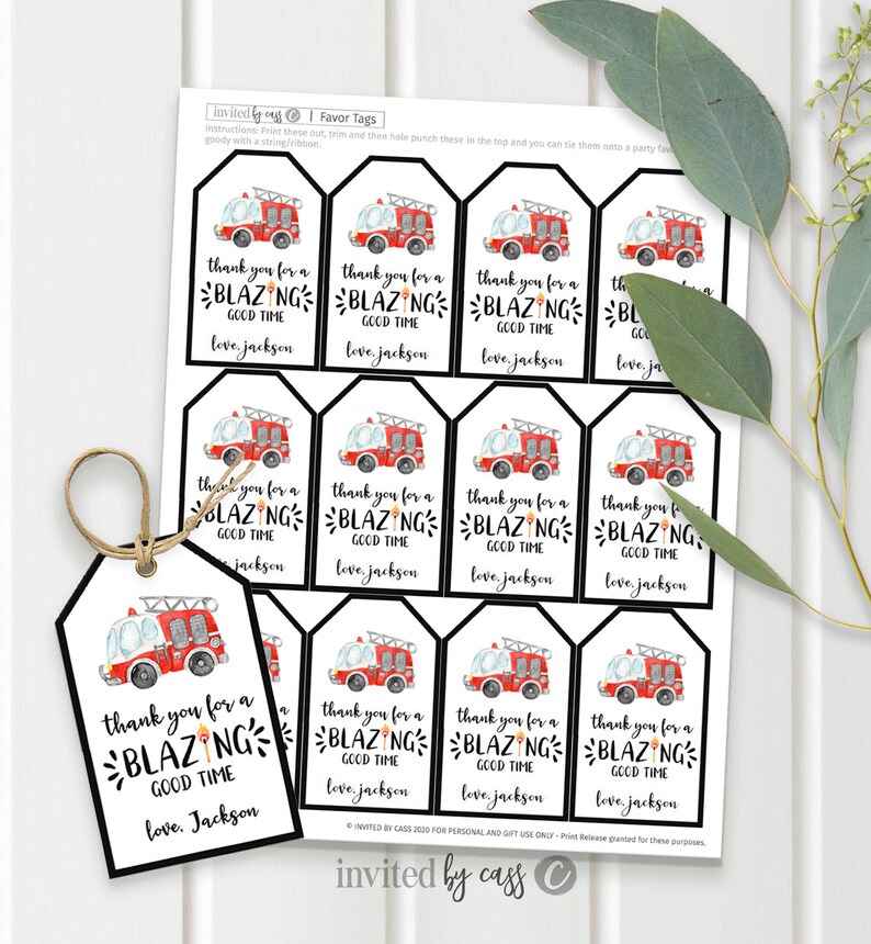 Firefighter Birthday Gift Tags Fireman Favor Tags Fire - Etsy