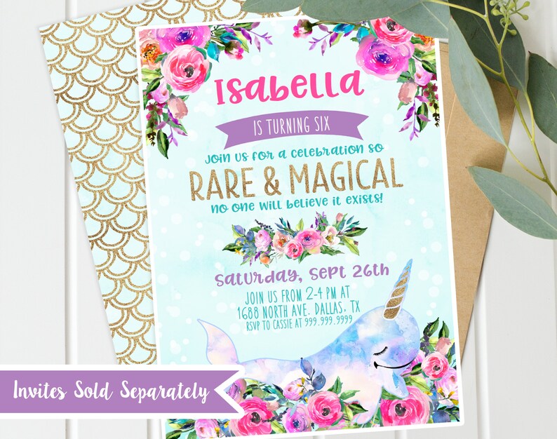 Narwhal Unicorn Under the Sea Party Decor - Purple Floral Gold ...