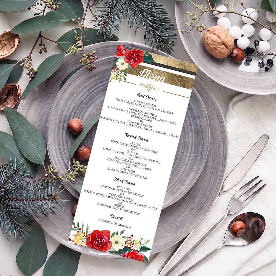 Christmas Menu, Greenery Menu, Holly Menu, Christmas Shower Menu ...