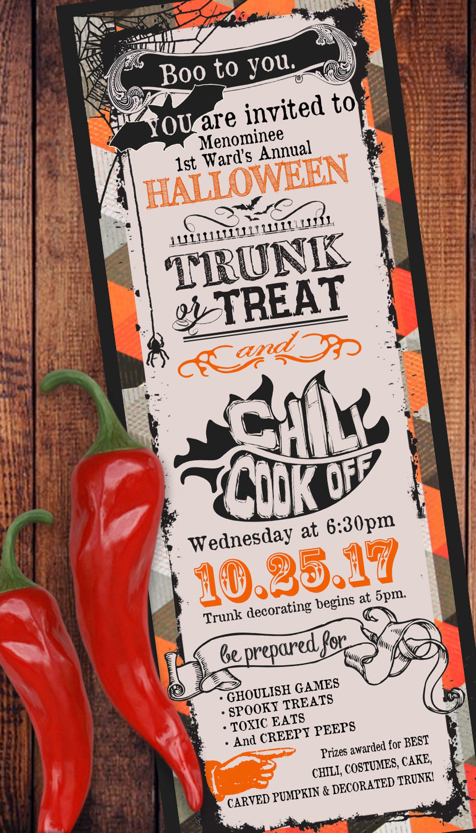Halloween Chili Cook off Trunk or Treat Invitations Ticket - Etsy