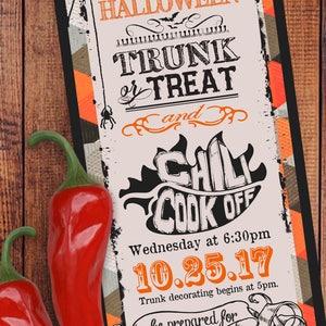 Halloween Chili Cook off Trunk or Treat Invitations, Ticket Style Black ...