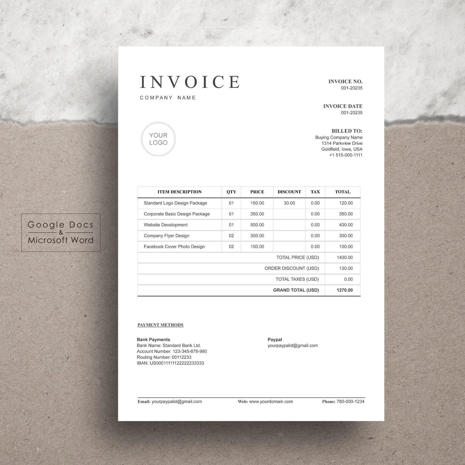 Editable Invoice Template: Printable Word, Custom Forms & Blank Billing ...