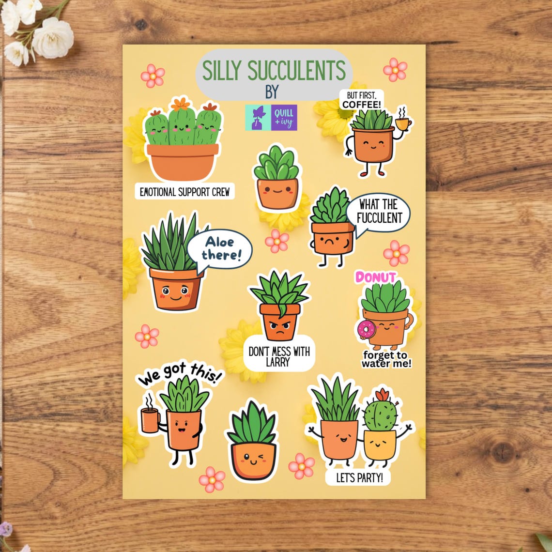 Succulent Sticker Sheet | Silly Succulents Kawaii Vinyl Decals - Etsy
