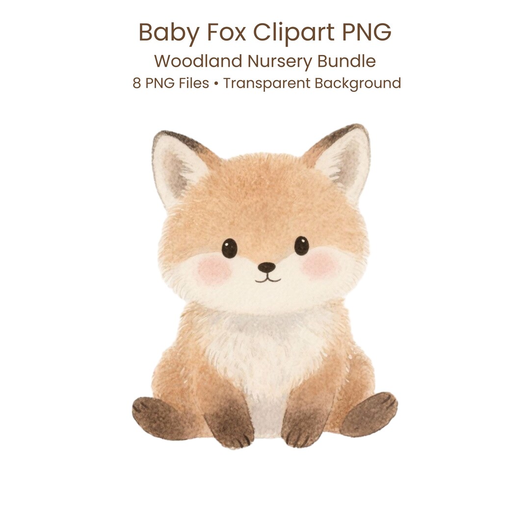 Baby Fox Clipart PNG – Woodland Nursery Watercolor Animal, 8 PNG Bundle ...