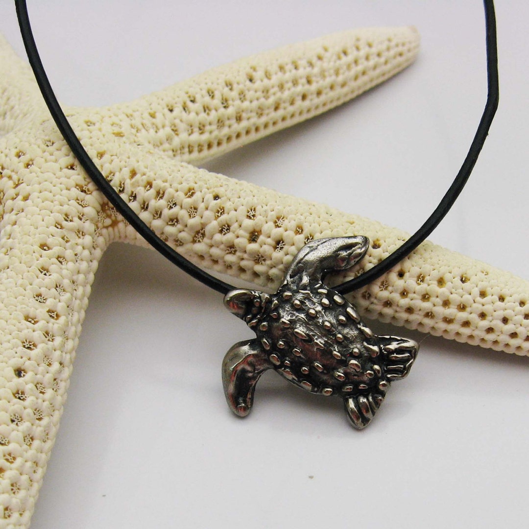 Handmade Leatherback Sea Turtle Necklace, Dark Silver Turtle Black ...
