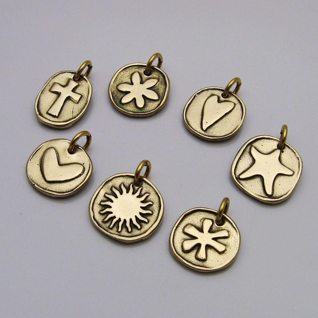 Handmade Gold Bronze Symbol Charms: Sun, Heart, Starfish, Asterisk ...