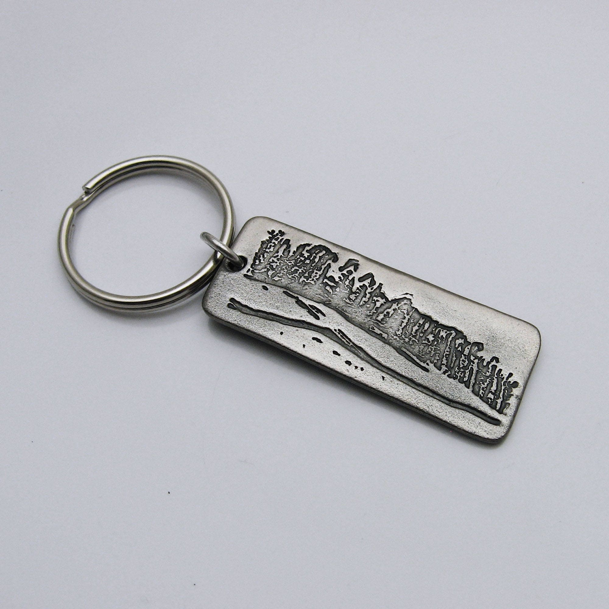 Rustic Metal Snowy Trees Keychain Evergreen Tree Keychain | Etsy