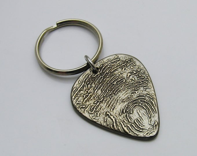 Rustic Metal Fingerprint Guitar Pick Keychain, Thumbprint Memorial ...