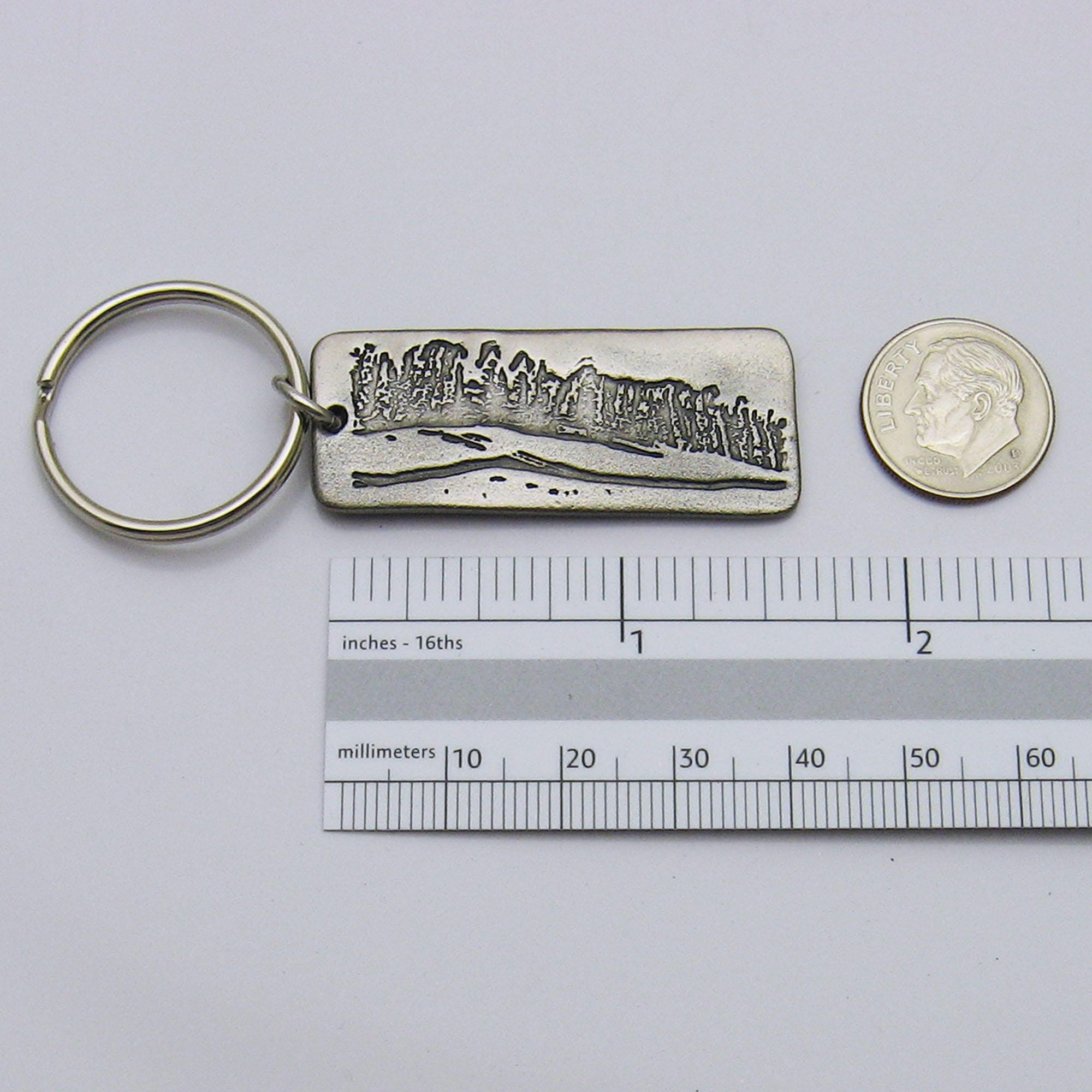 Rustic Metal Snowy Trees Keychain Evergreen Tree Keychain | Etsy