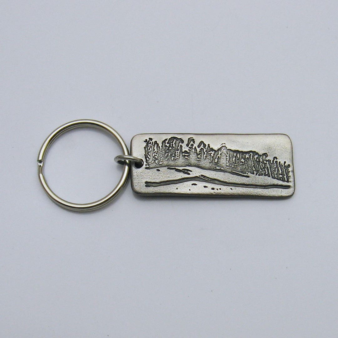 Rustic Metal Snowy Evergreen Trees Keychain: Colorado Mountain Gift ...