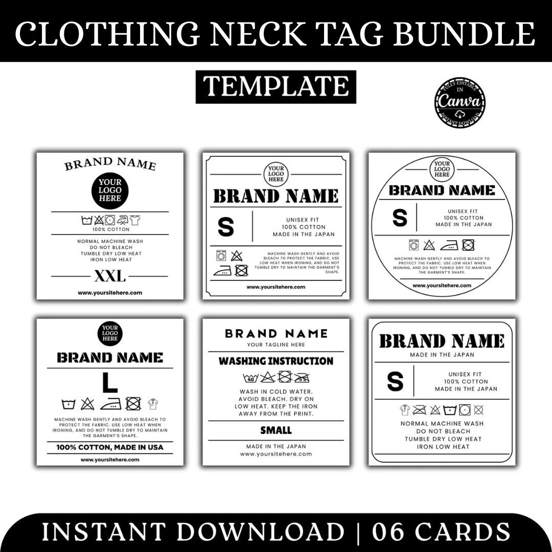Clothing Neck Tag Template Bundle, T-shirt Labels, DIY Garment Care ...