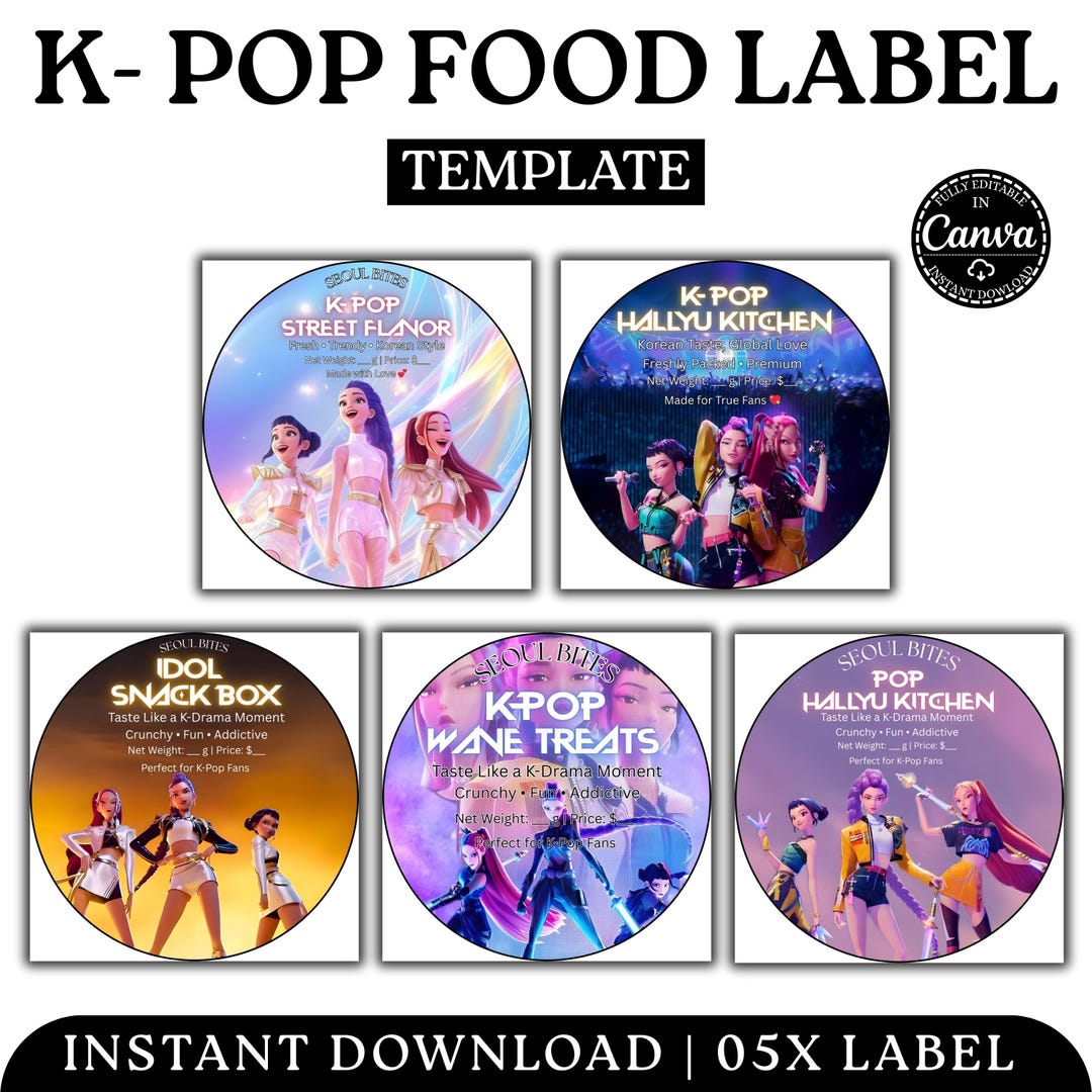 Editable K Pop Food Label Canva Template, Snack Box and Treat Bag ...