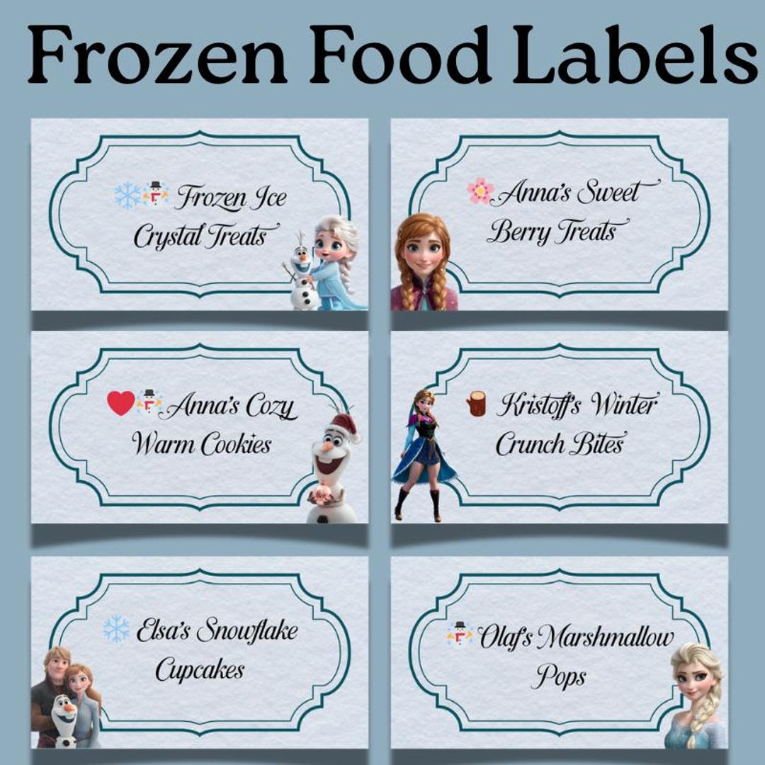 Editable Frozen Party Food Labels Canva Template Elsa Anna Tent Cards ...