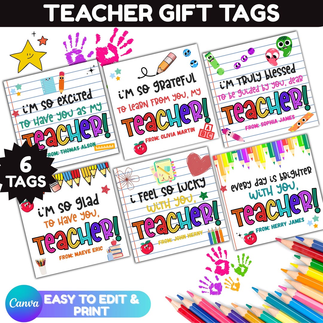 Editable Teacher Gift Tags Canva Template, Printable Teacher ...
