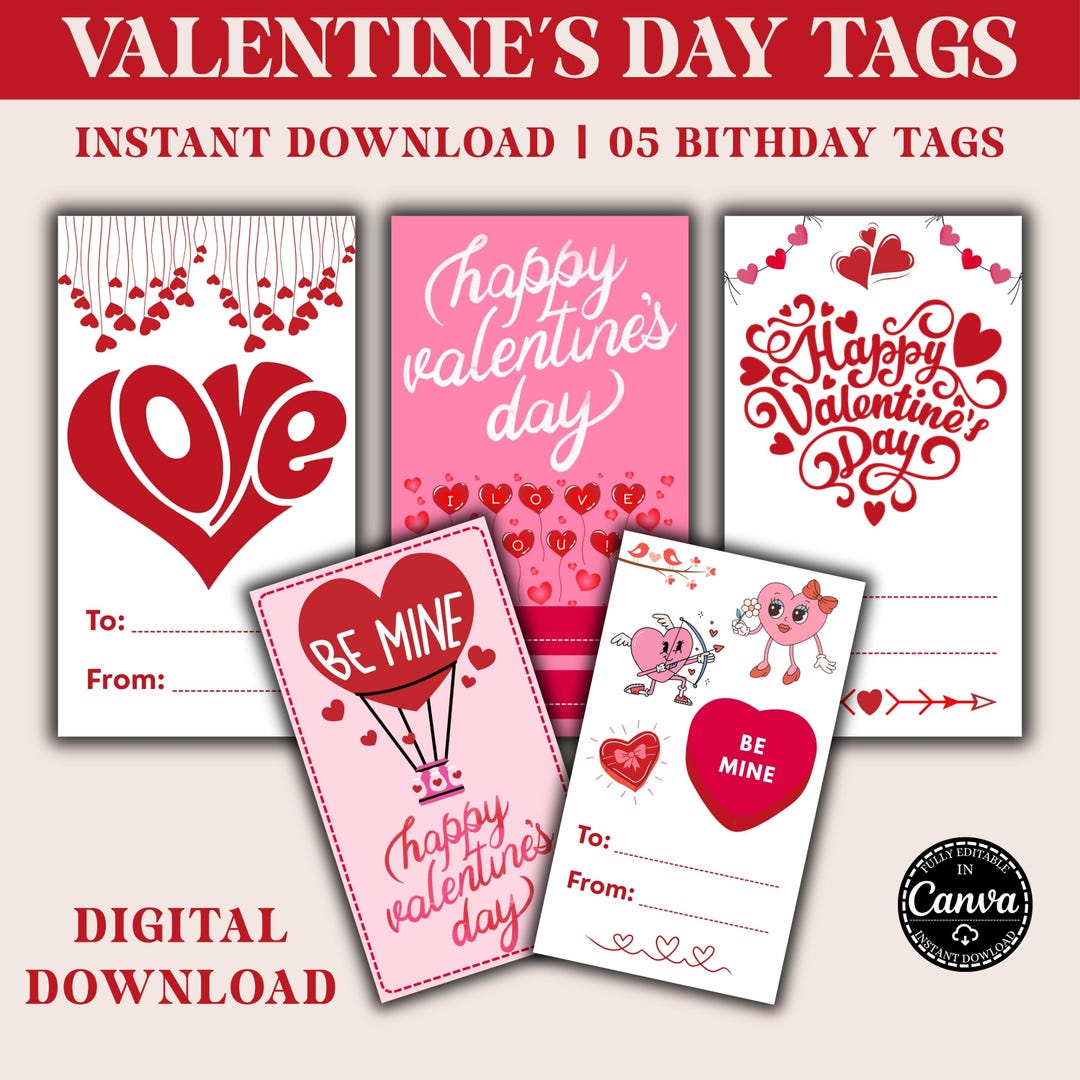 Editable Valentine Gift Tags Canva Template for Boys, Printable ...