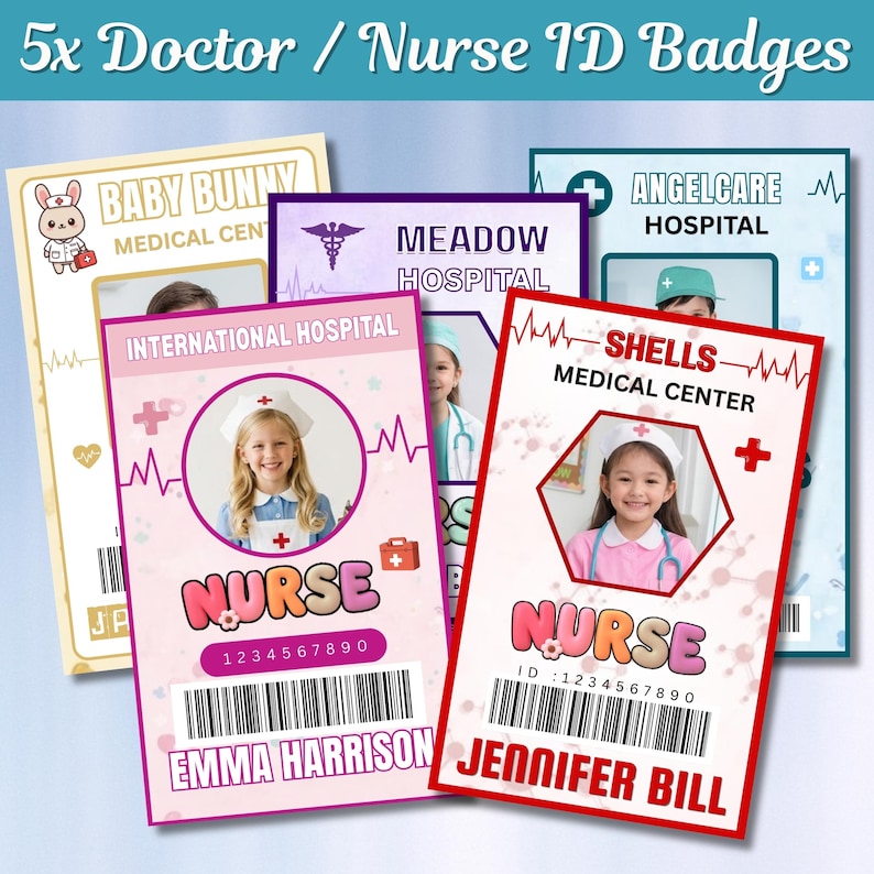 Editable Kids Hospital ID Card Canva Template Bundle, Nurse Doctor ...