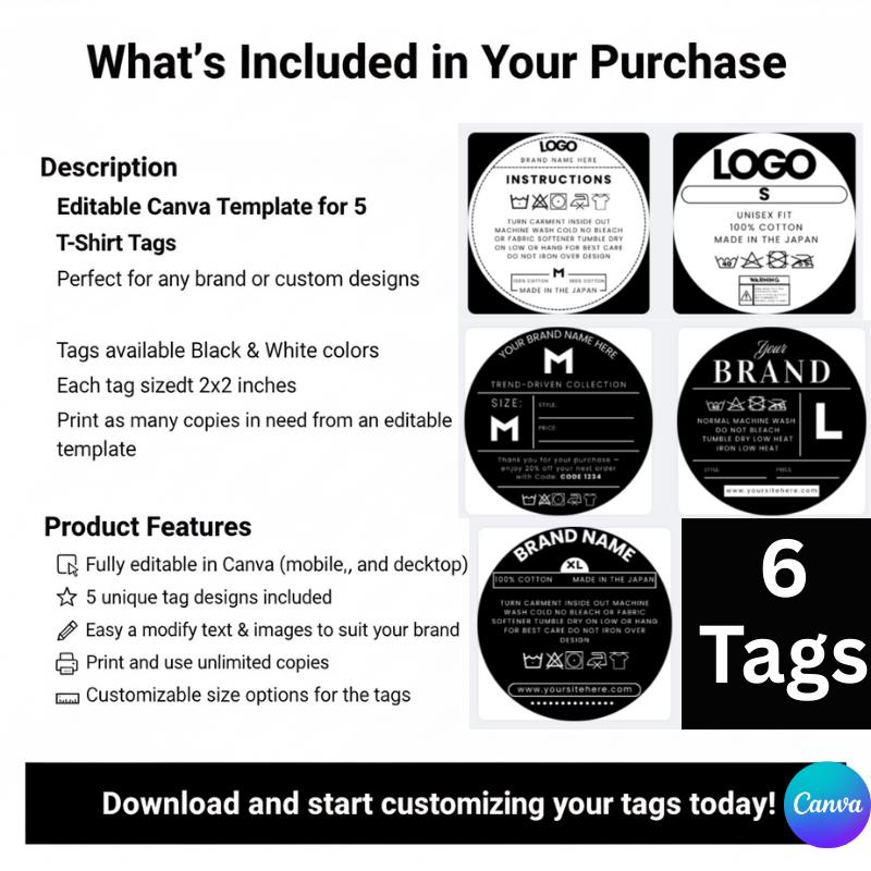 Editable Clothing Label Canva Template Bundle, T-shirt Label Hang Tag ...