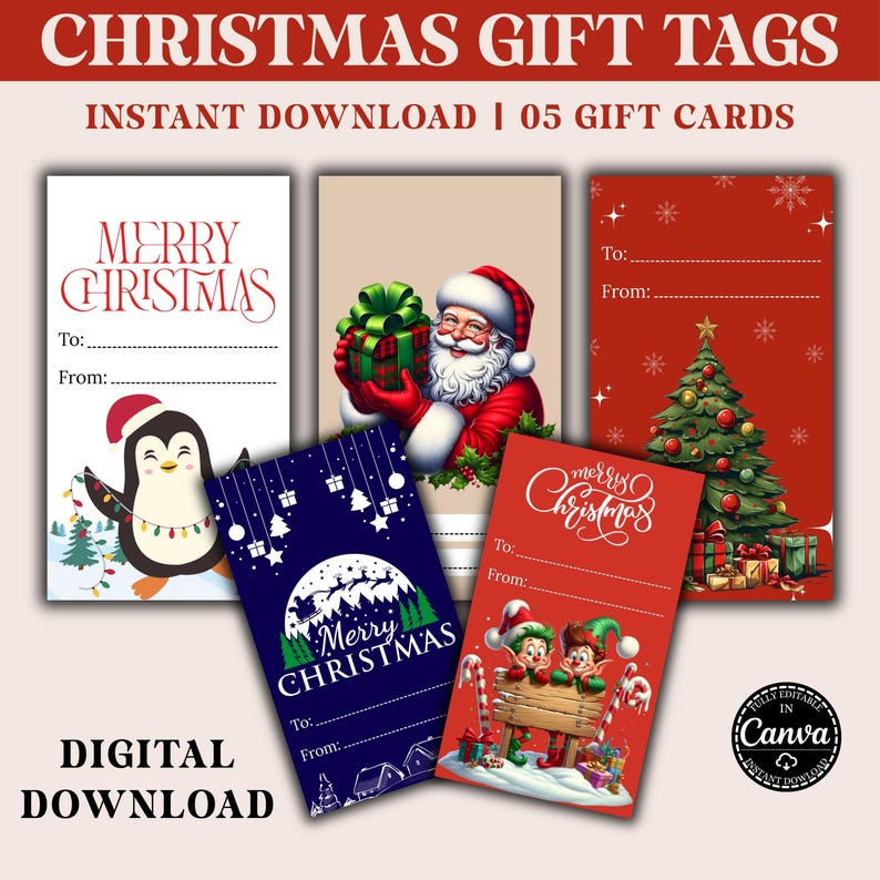 Editable Christmas Gift Tags Printable, Festive Holiday Favor Labels ...