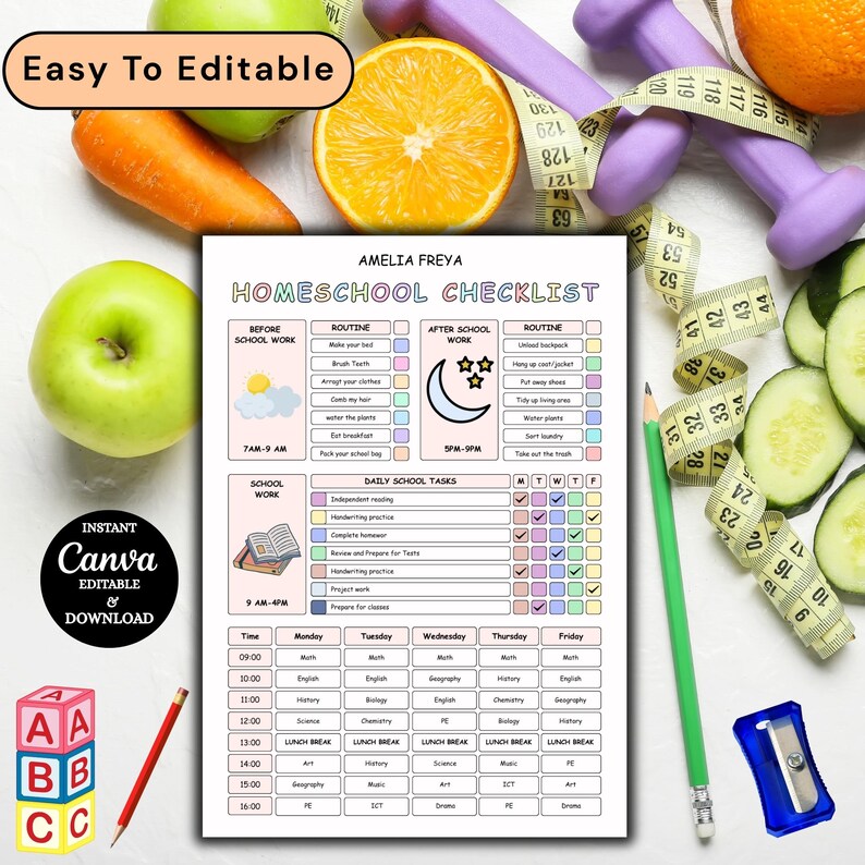 Editable Homeschool Checklist, Printable Daily School Schedule for Kids ...