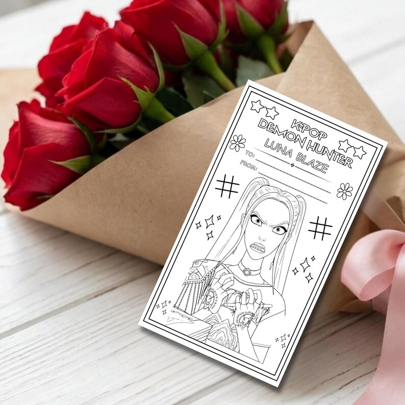 Printable Kpop Demon Hunters PNG, Kpop Huntrix Birthday Coloring Card ...
