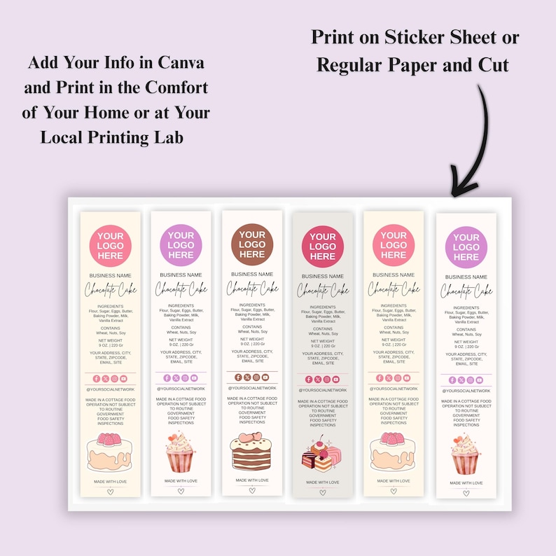 Editable Bakery Label Template Canva, Cottage Food Packaging Sticker ...