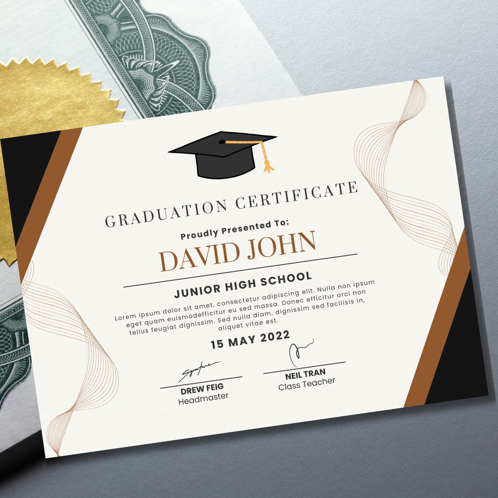 School Graduation Certificate Template Canva | Editable Printable ...