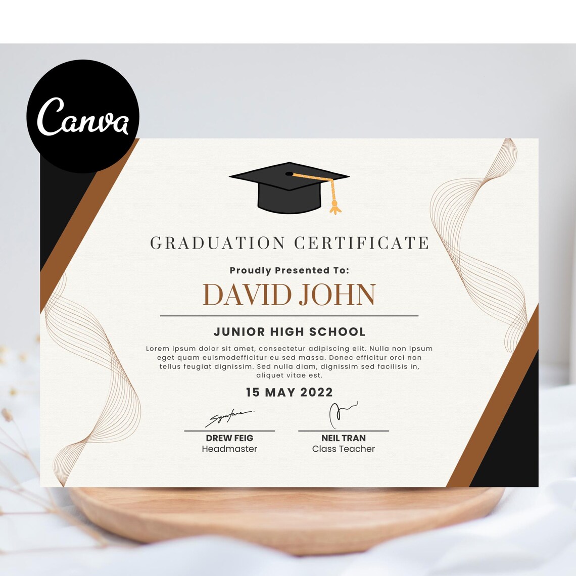 School Graduation Certificate Template Canva | Editable Printable ...